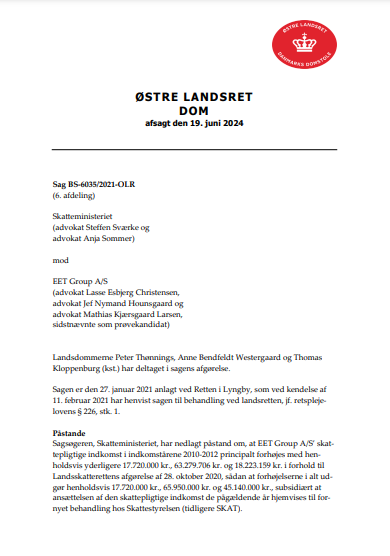 Denmark vs EET Group A/S, June 2024, Court of Appeal, Case No SKM2024 ...