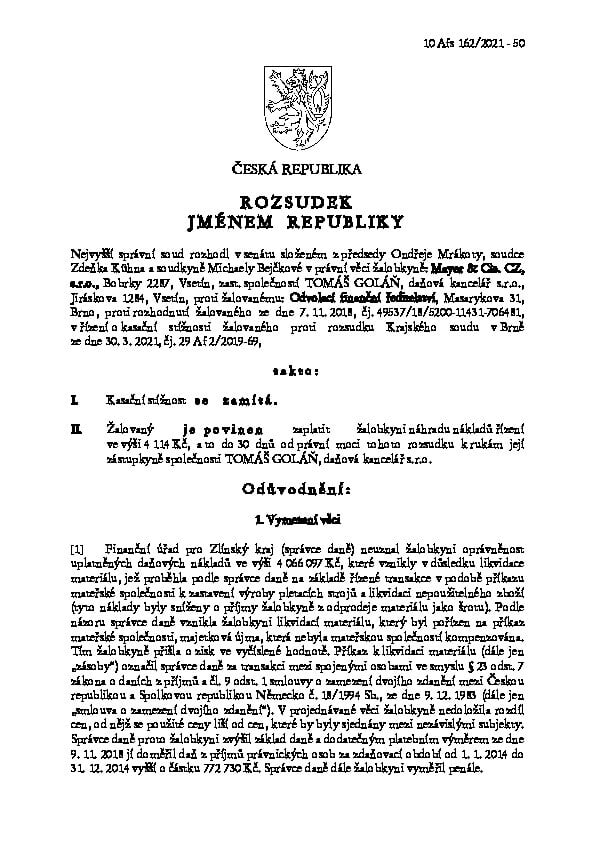 Czech Republic vs Mayer & Cie. CZ, s.r.o., August 2023, Supreme ...