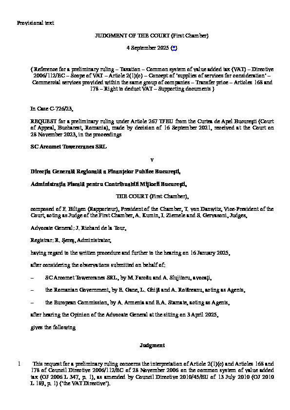 Romania vs SC Arcomet Towercranes SRL, September 2025, European Court ...