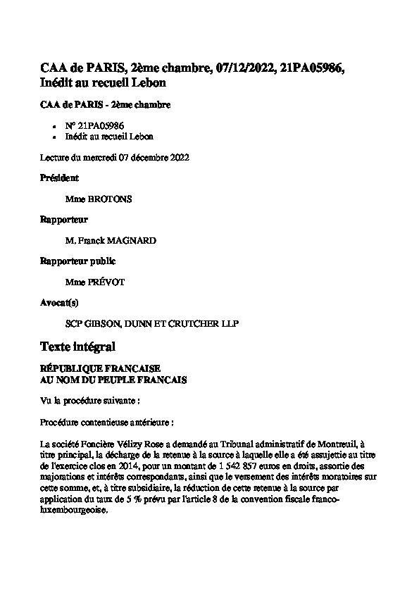 France vs Foncière Vélizy Rose, December 2022, Court of Appeal of Paris ...