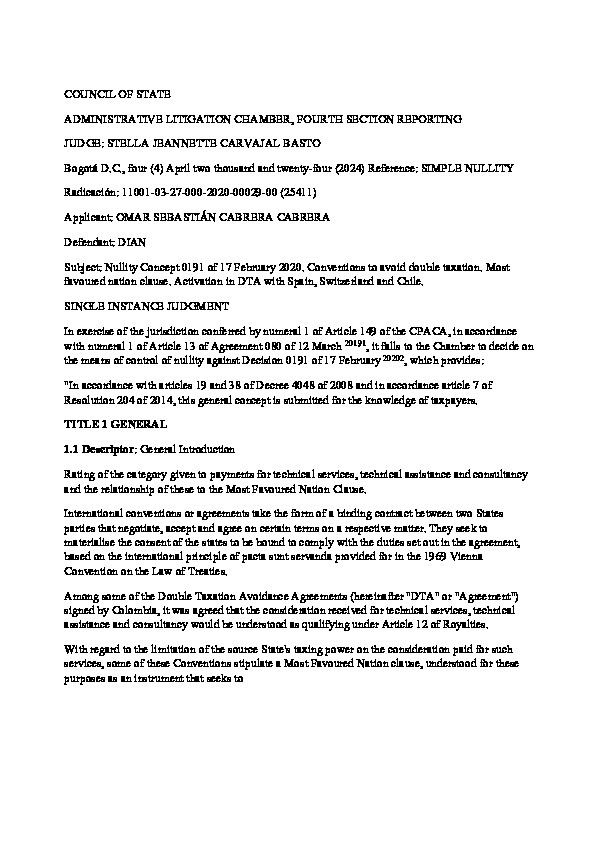 Colombia vs Omar, June 2024, Supreme Administrative Court, Case No ...