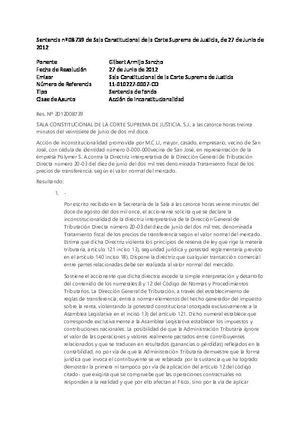 Costa Rica vs Polymer S. A., June 2012, Supreme Court, Case No 11 ...