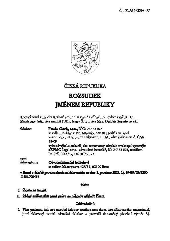 Czech Republic vs Futaba Czech s.r.o., September 2024, Regional Court ...