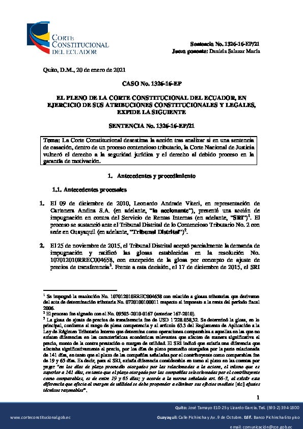 Ecuador vs Reybanano del Pacifico C.A., January 2021, Constitutonal Court, Case No. 1326-16-EP ...