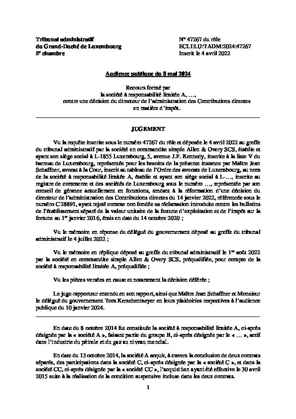 Luxembourg vs "EQ LUX", May 2024, Administrative Tribunal, Case No 47267 (ECLI:LU:TADM:2024: ...