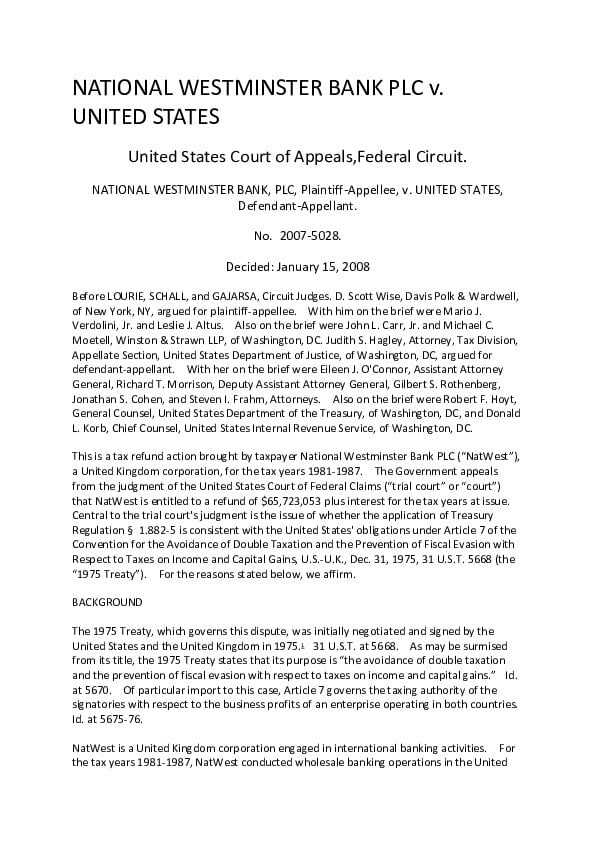 US vs National Westminster Bank PLC, January 2008, U.S. Court of ...