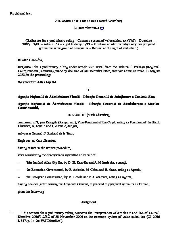 Romania vs Weatherford Atlas Gip - Request for preliminary ruling ...