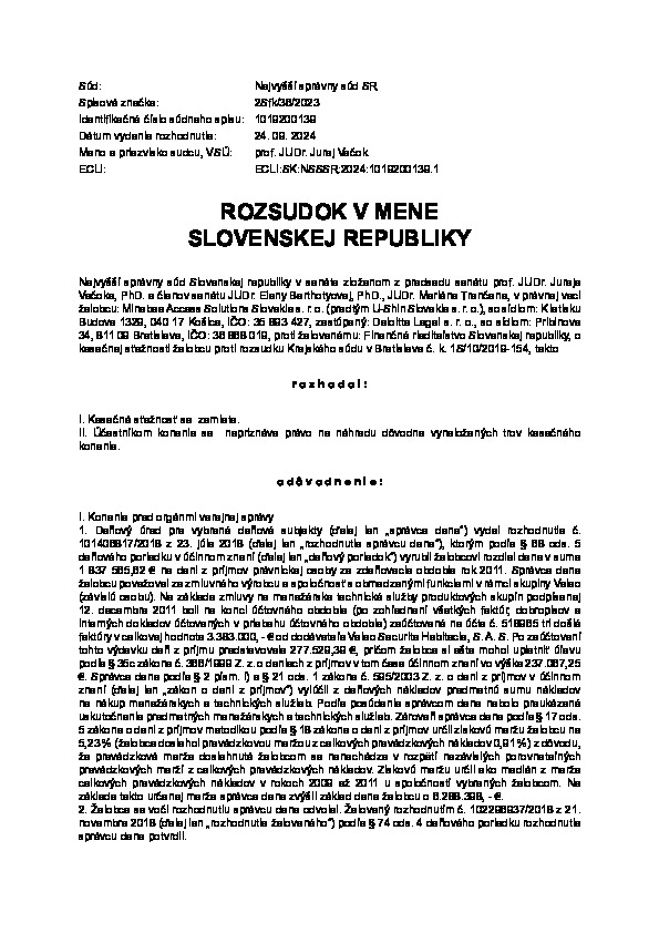 Slovakia vs Minebea Access Solutions Slovakia s.r.o., September 2024, Supreme Administrative ...