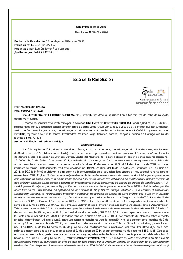 Costa Rica vs Unilever De Centroamérica S.A., May 2024, Supreme Court ...