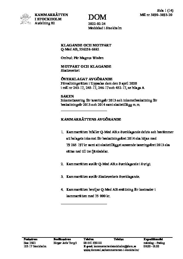 Sweden vs Q-Med AB, February 2022, Administrative Court of Appeal, Case ...