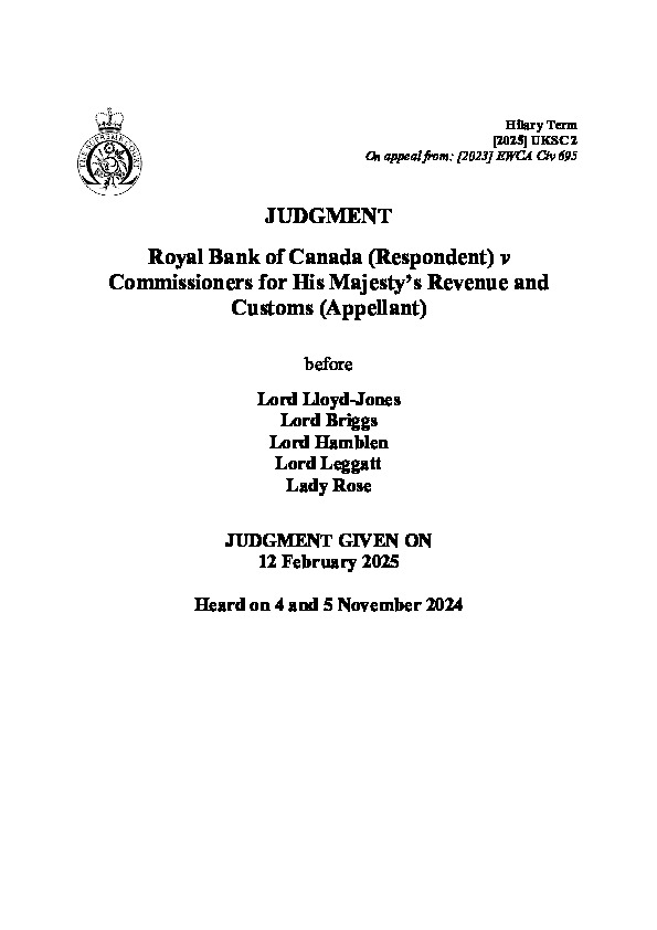 UK vs Royal Bank of Canada, February 2025, Supreme Court, Case No [2025 ...